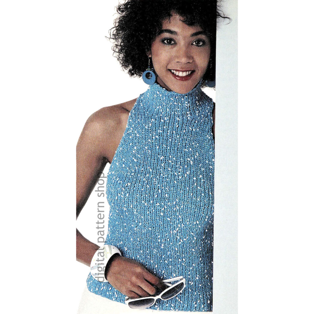 Turtleneck Halter Top Knitting Pattern, High Neck Fitted Halter PDF ...