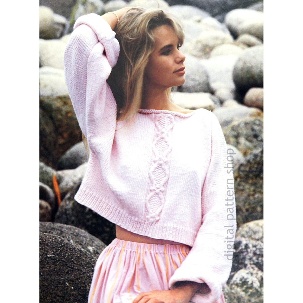 80s Cropped Sweater Knitting Pattern, Knit In One Piece Top PDF | the ...