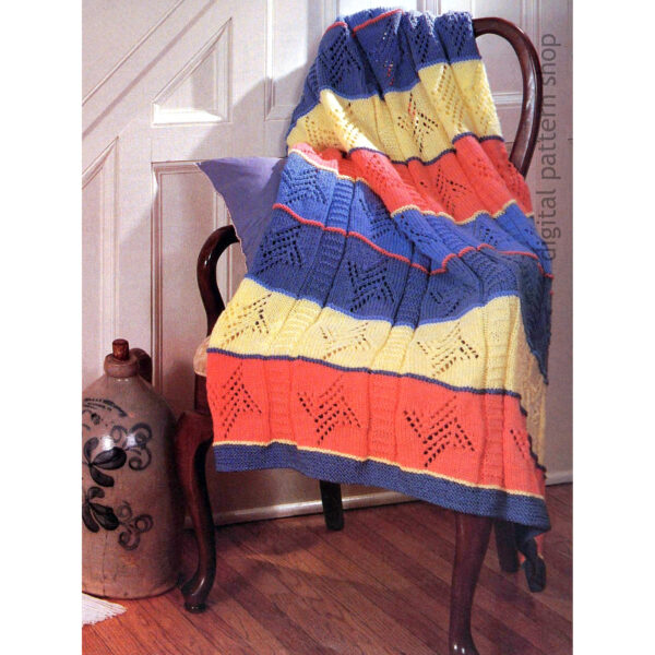 Pinwheel Afghan Knitting Pattern, Striped Throw Blanket One Piece | the ...