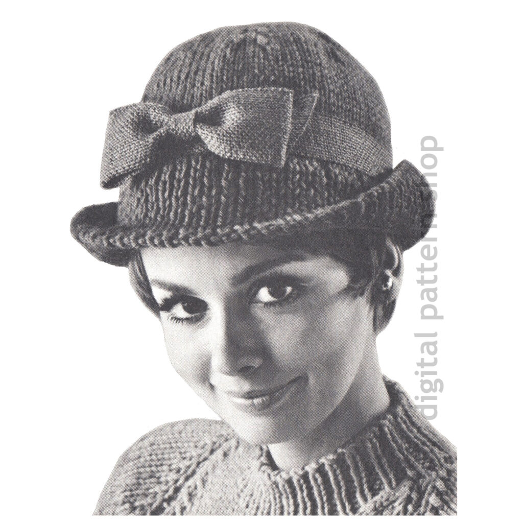 60s Vintage Tailored Hat Knitting Pattern for Women, Knit Flat PDF ...